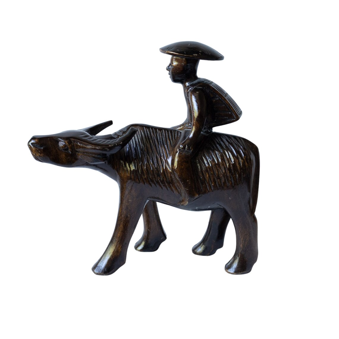 Man Riding Water Buffalo Asian Wood Hand Carved Figurine | Etsy