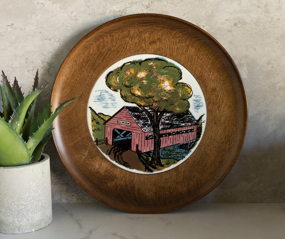 Vintage 1980's Woodbury Woodware Hand Turned Vermont Plate W/tile ...