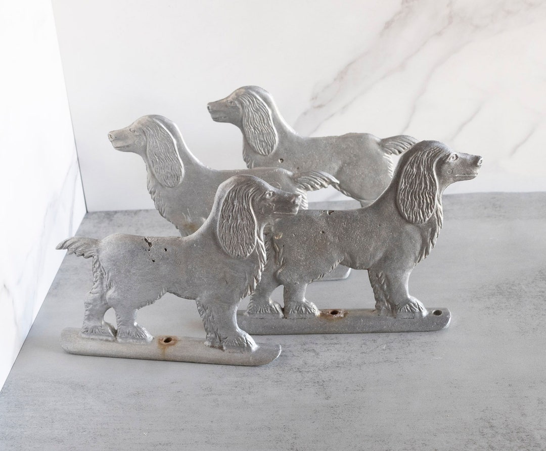 Set of 4 Cast Aluminum Spaniels, Metal Dogs, Cocker Spaniel Fence ...
