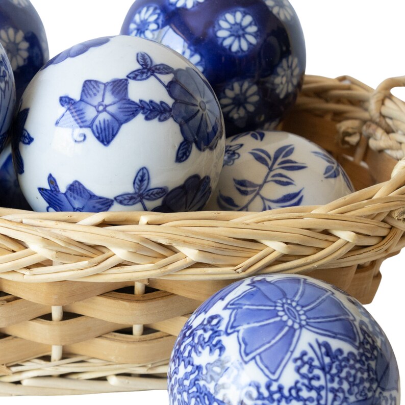 8 Ceramic Chinoiserie Decorative Balls With Basket - Etsy