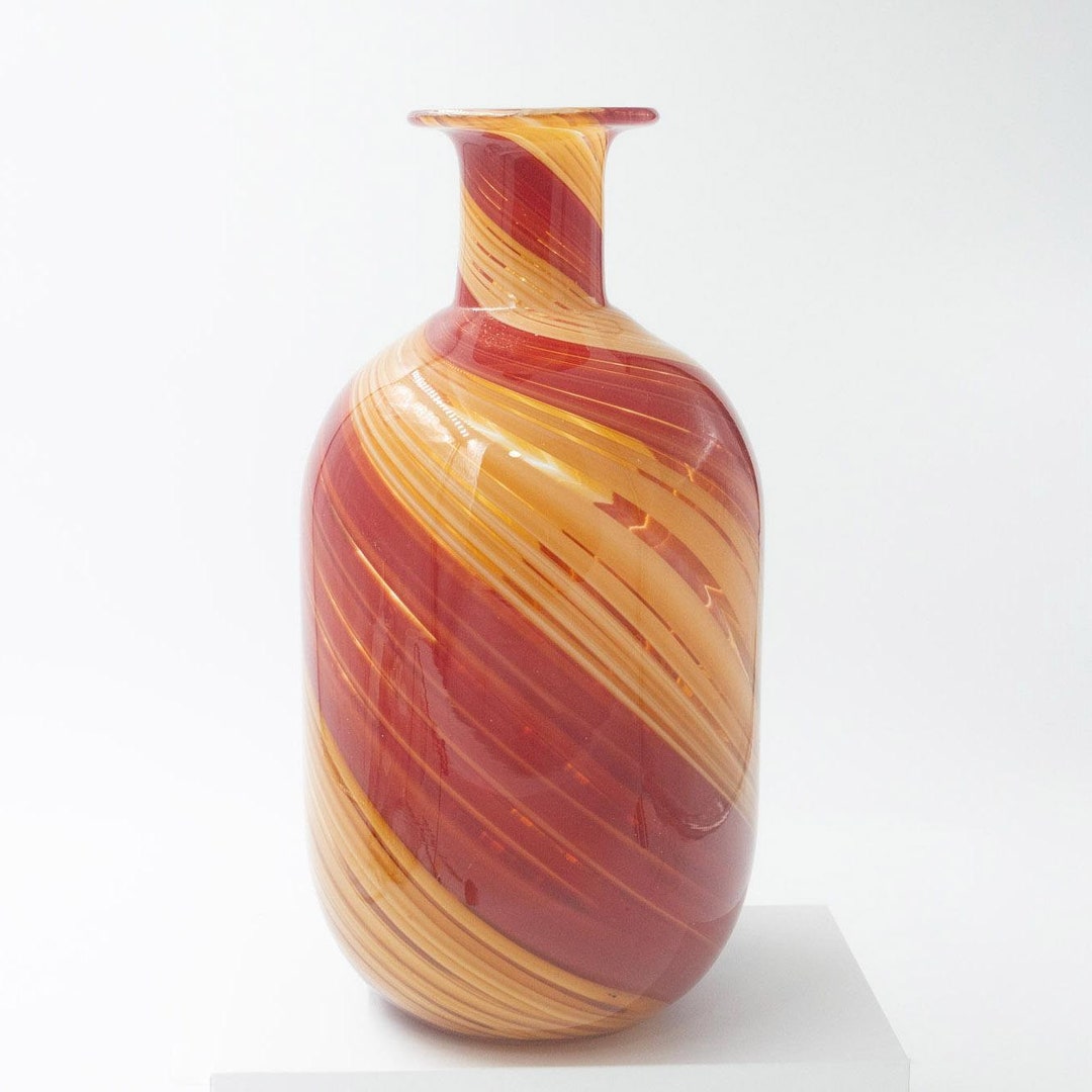 Red and Gold Swirl Art Glass Vase - Etsy