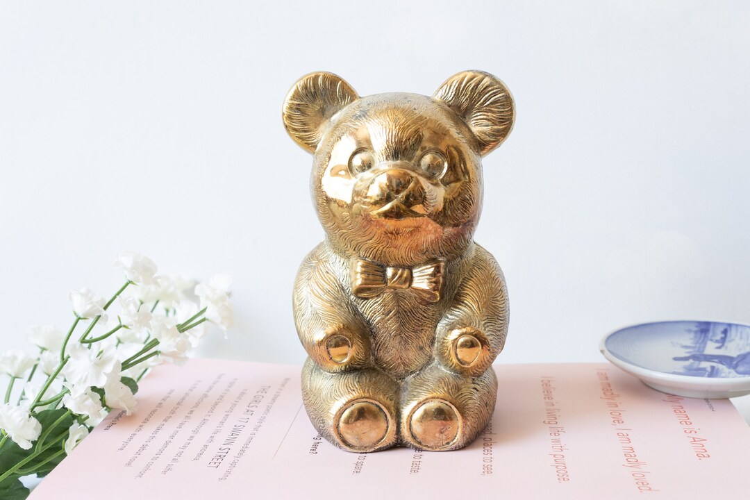 Vintage Brass Teddy Bear Piggy Bank Coin Bank Bear Figurine Mid Century ...