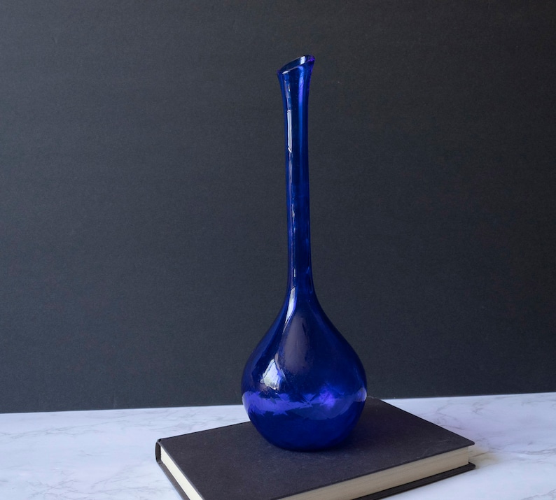 Vintage Cobalt Blue Long Neck Vase/bottle - Etsy