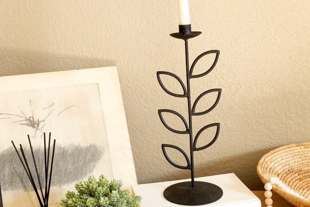 Vintage Black Cast Iron Leaf Design Single Candleholder - Etsy