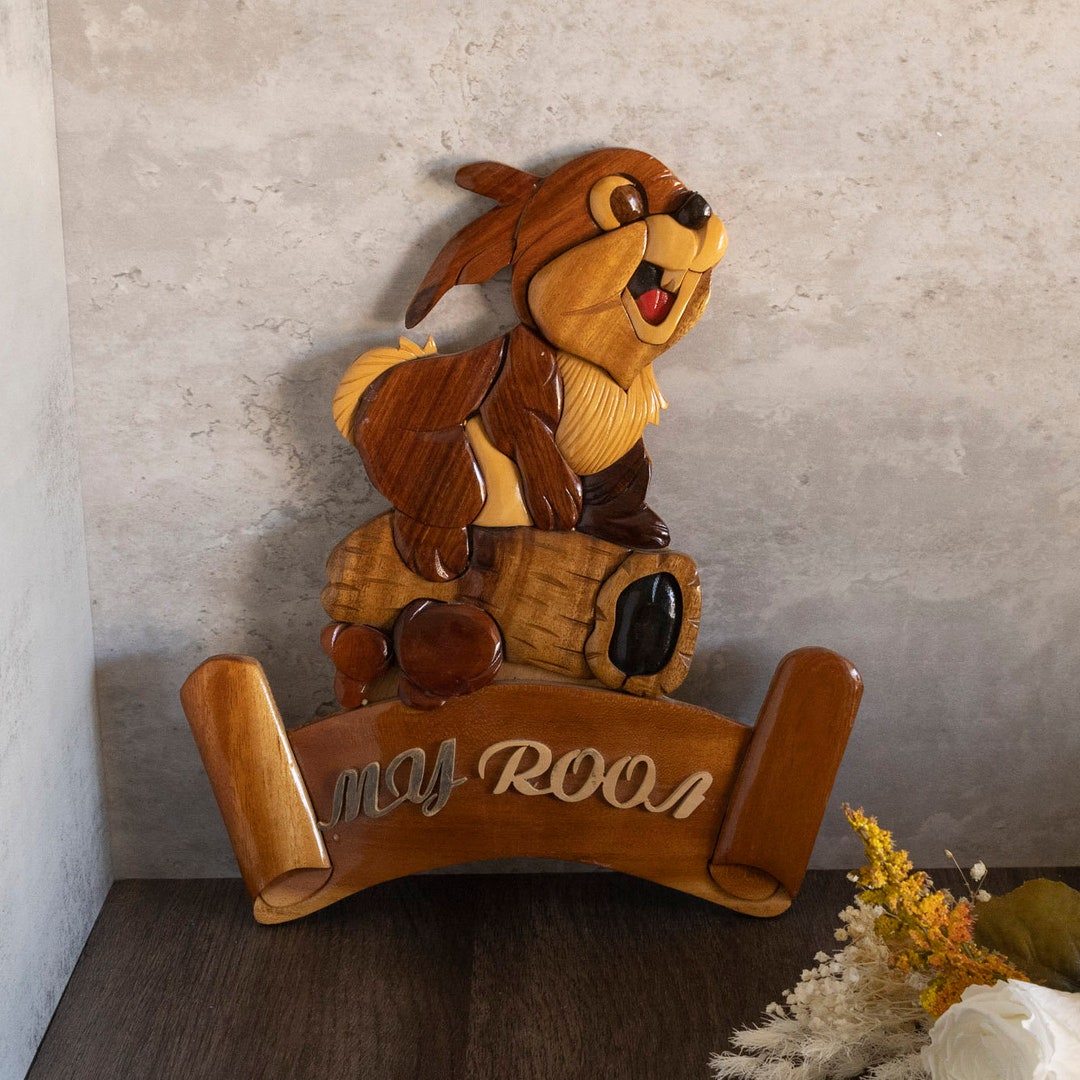 Rare Vintage 1970's My Room Rabbit Decor Wood Intarsia Marquetry Door ...