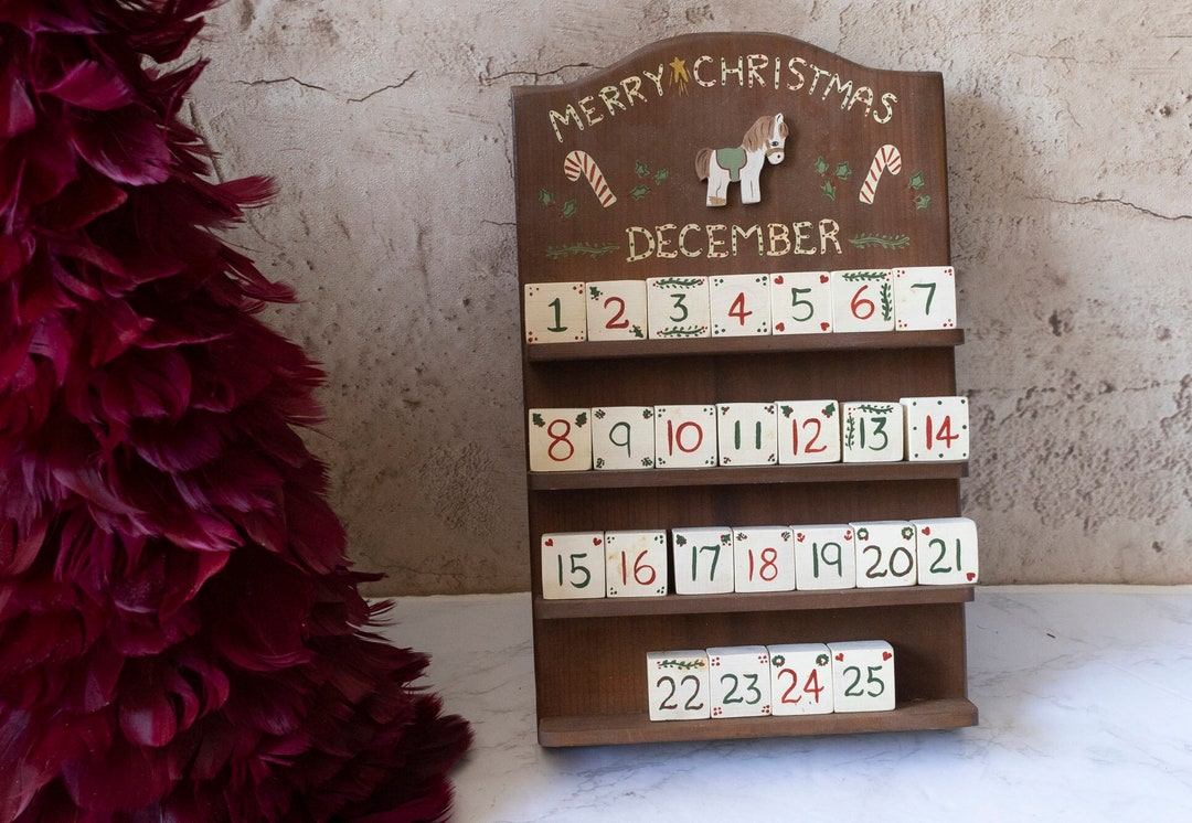 Wooden Perpetual Christmas Wall Calendar, Cottage Country Advent ...