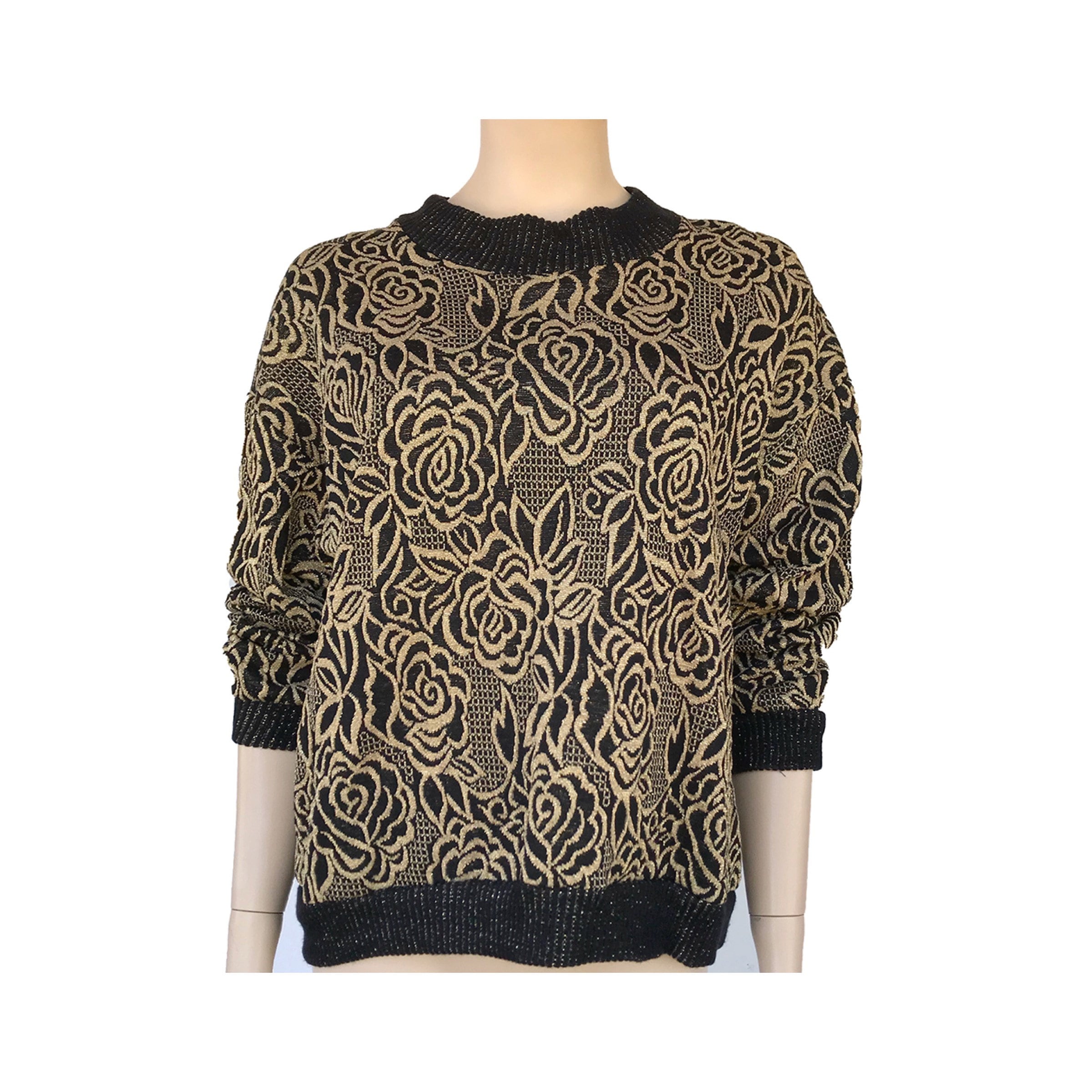 Floral Sweater Pullover Black & Gold Chunky Sweater-gold | Etsy