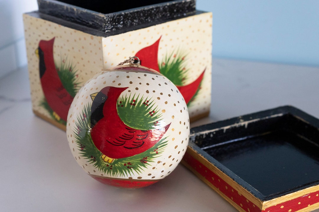 Cardinal Christmas Ornament Foreside Co Hand Painted Laquer Matching ...