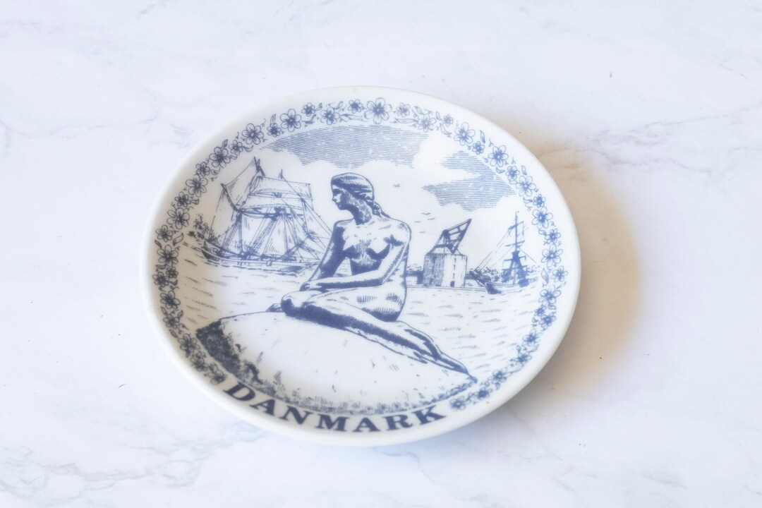 Danmark Mermaid Harbour Ships Blue White Pottery Small Plate 4 3/8" - Etsy