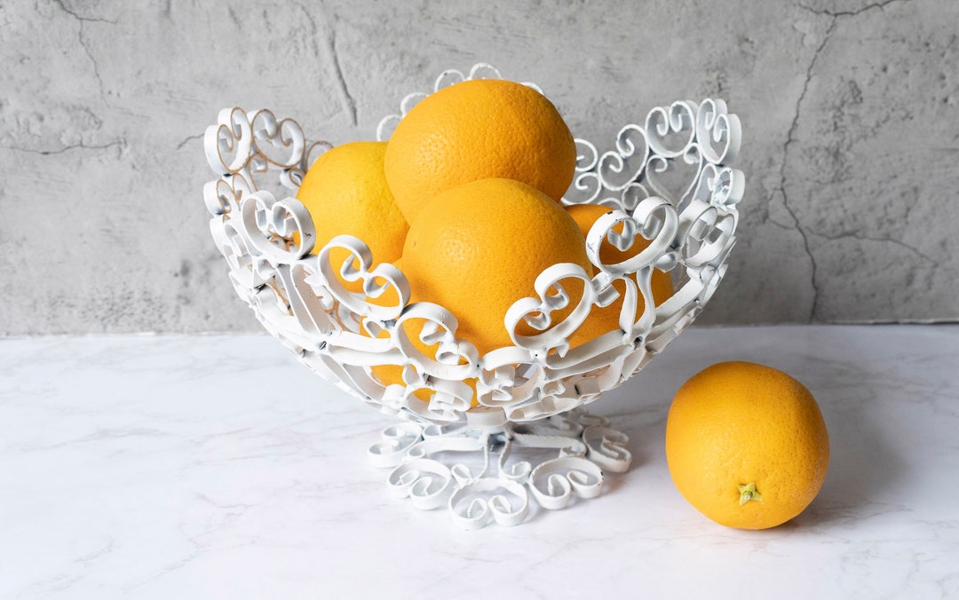 Vintage Cottagecore White Scroll Spanish Style Fruit Basket-filigree ...
