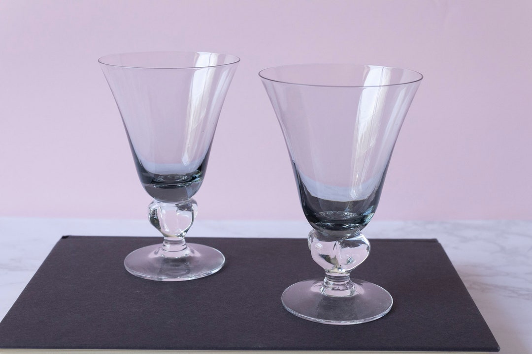 Mid Century Swedish Crystal Gulli Ingrid Small Smoke Glasses, 2 Crystal ...