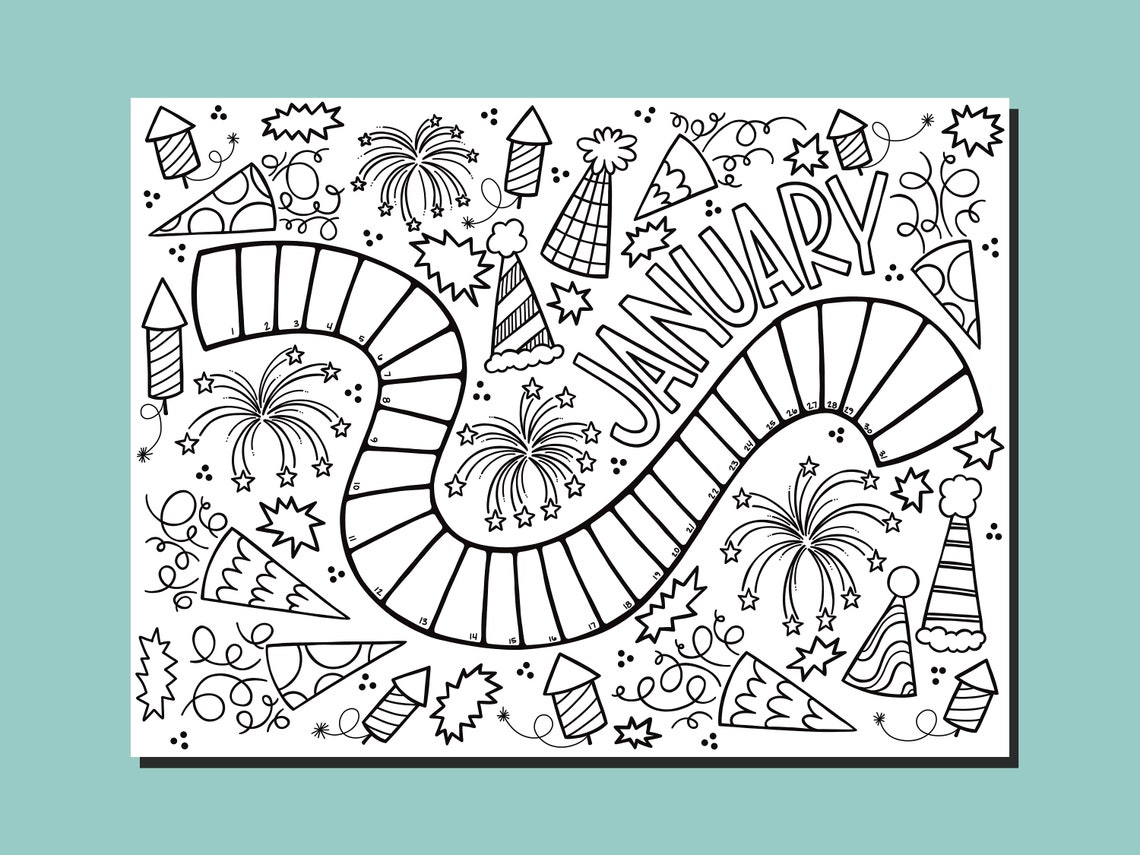 Year of Monthly Giant Goal Tracker/coloring Poster for Kids 12 Month ...
