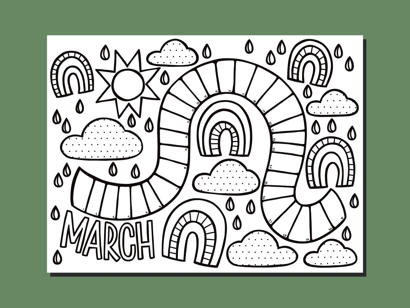 March Giant Monthly Goal Tracker/coloring Poster theme: Rainbows - Etsy