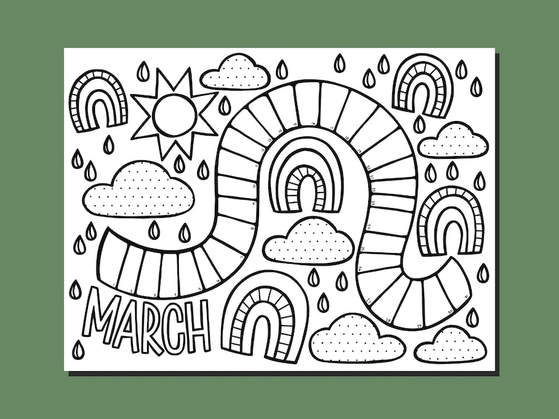 March Giant Monthly Goal Tracker/coloring Poster theme: Rainbows - Etsy