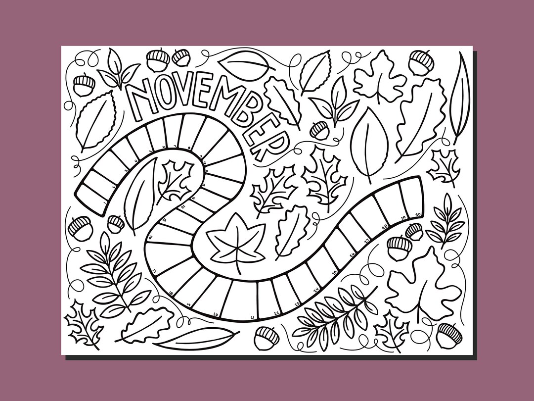 November Giant Monthly Goal Tracker/coloring Poster theme: Fall - Etsy