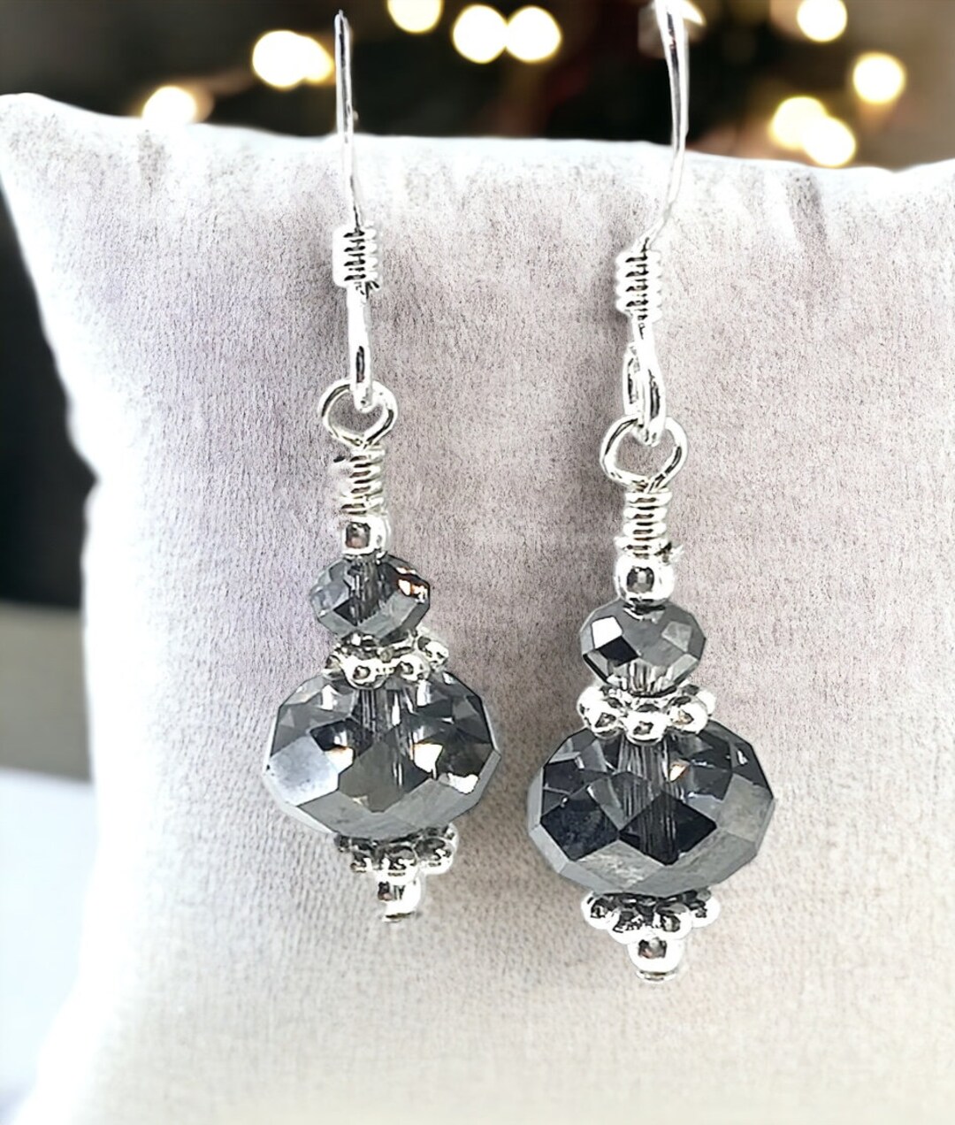 Swarovski Crystal Silver Night and Silver Beaded Earrings - Etsy