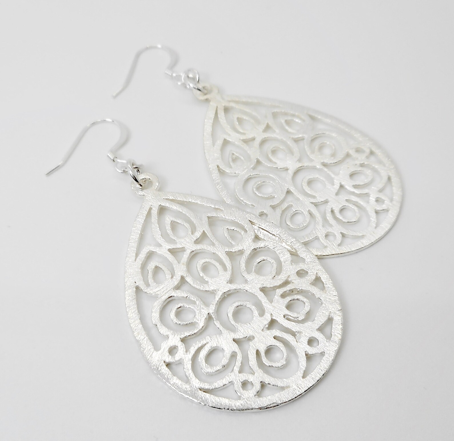 Lightweight Big Teardrop and Fancy Swirls Brushed Silver Drop - Etsy