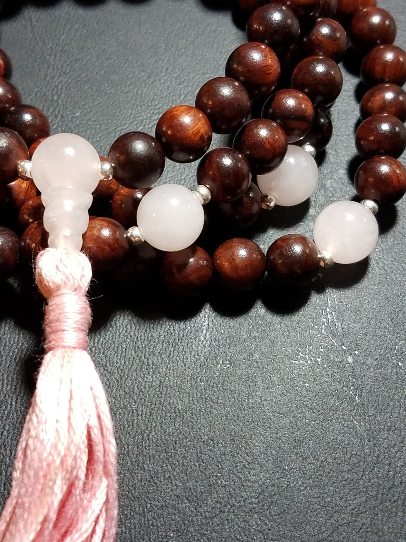 108 Ct. 8mm Rosewood Mala With Rose Quartz Markers and Guru - Etsy