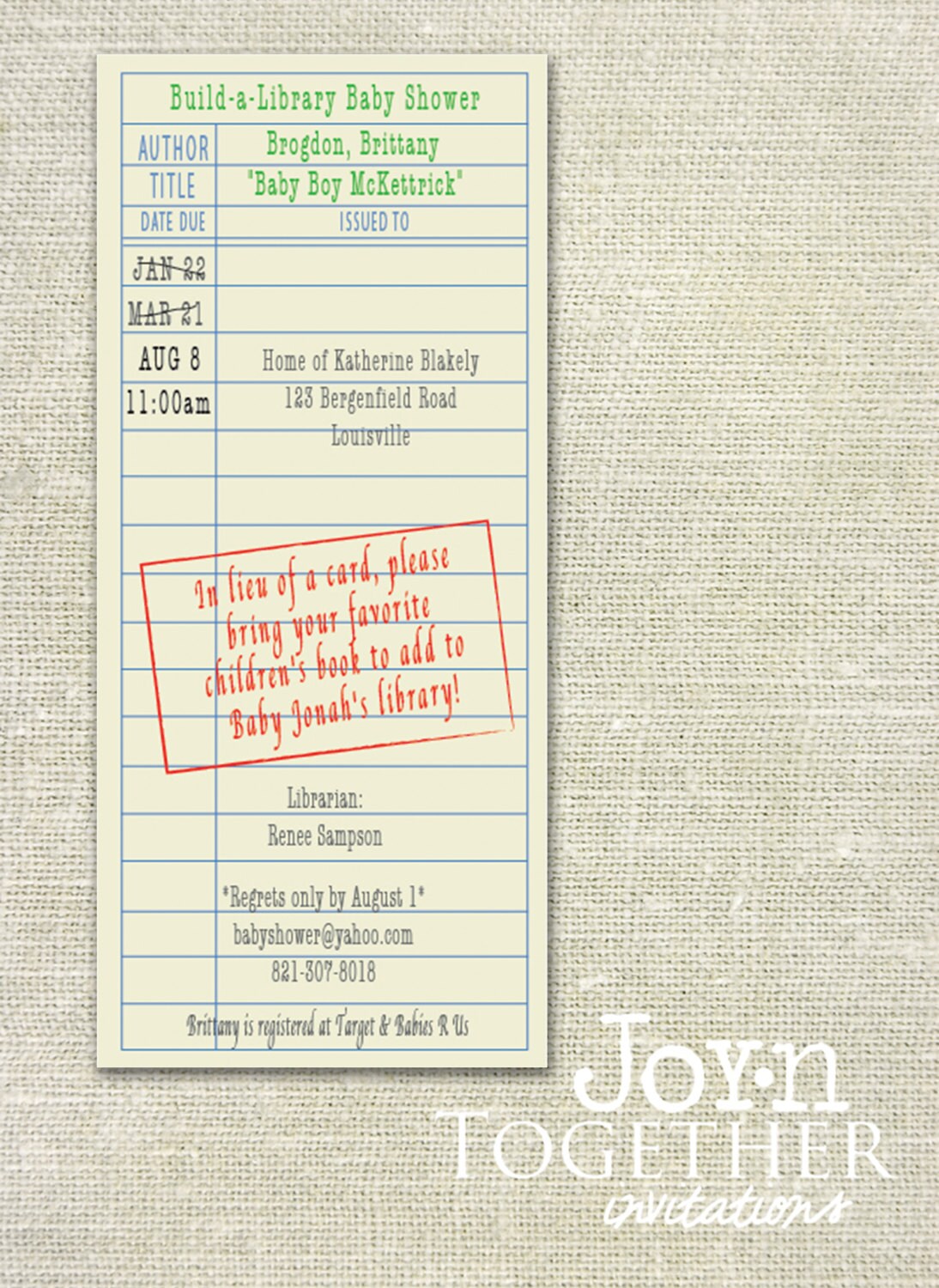 Build A Library Library Card Baby Shower Invitation | Etsy