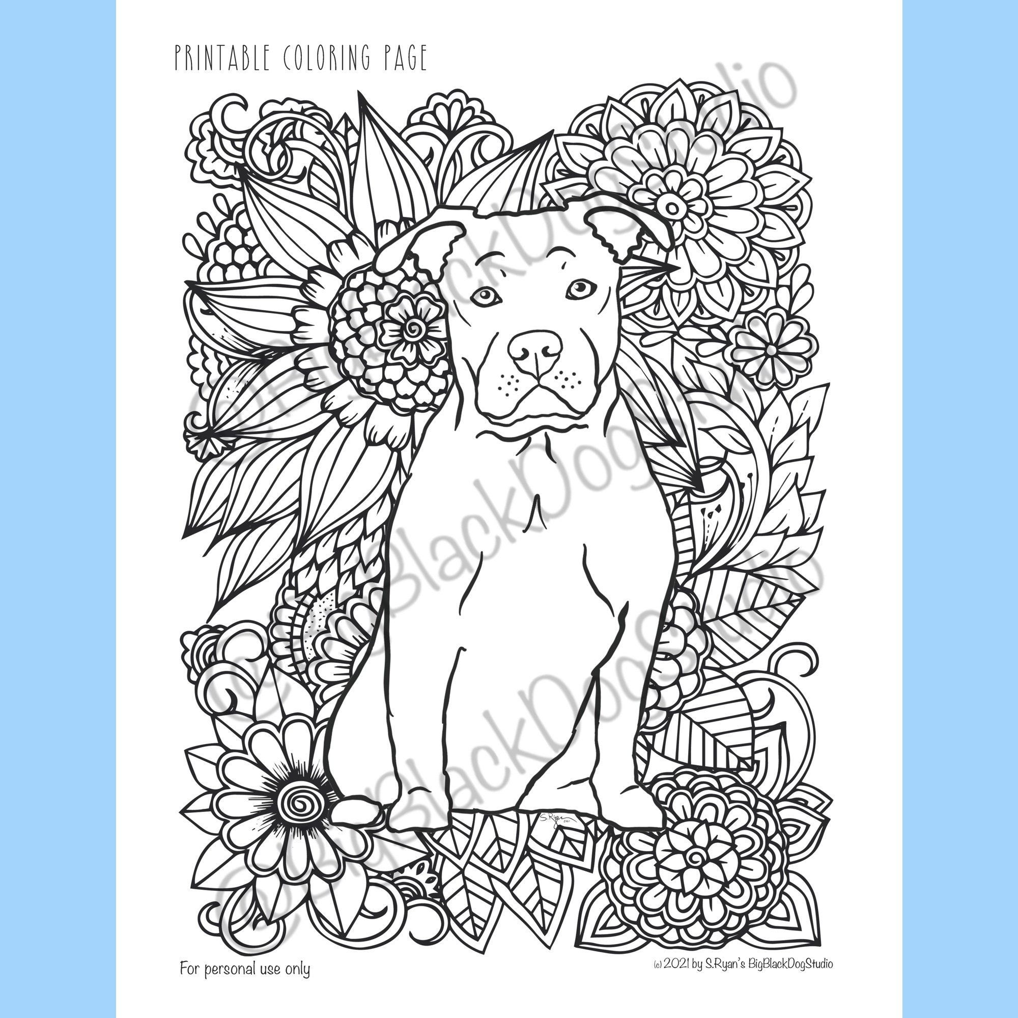 Pitbull Coloring Page digital Download Pibble Pittie Staffy - Etsy