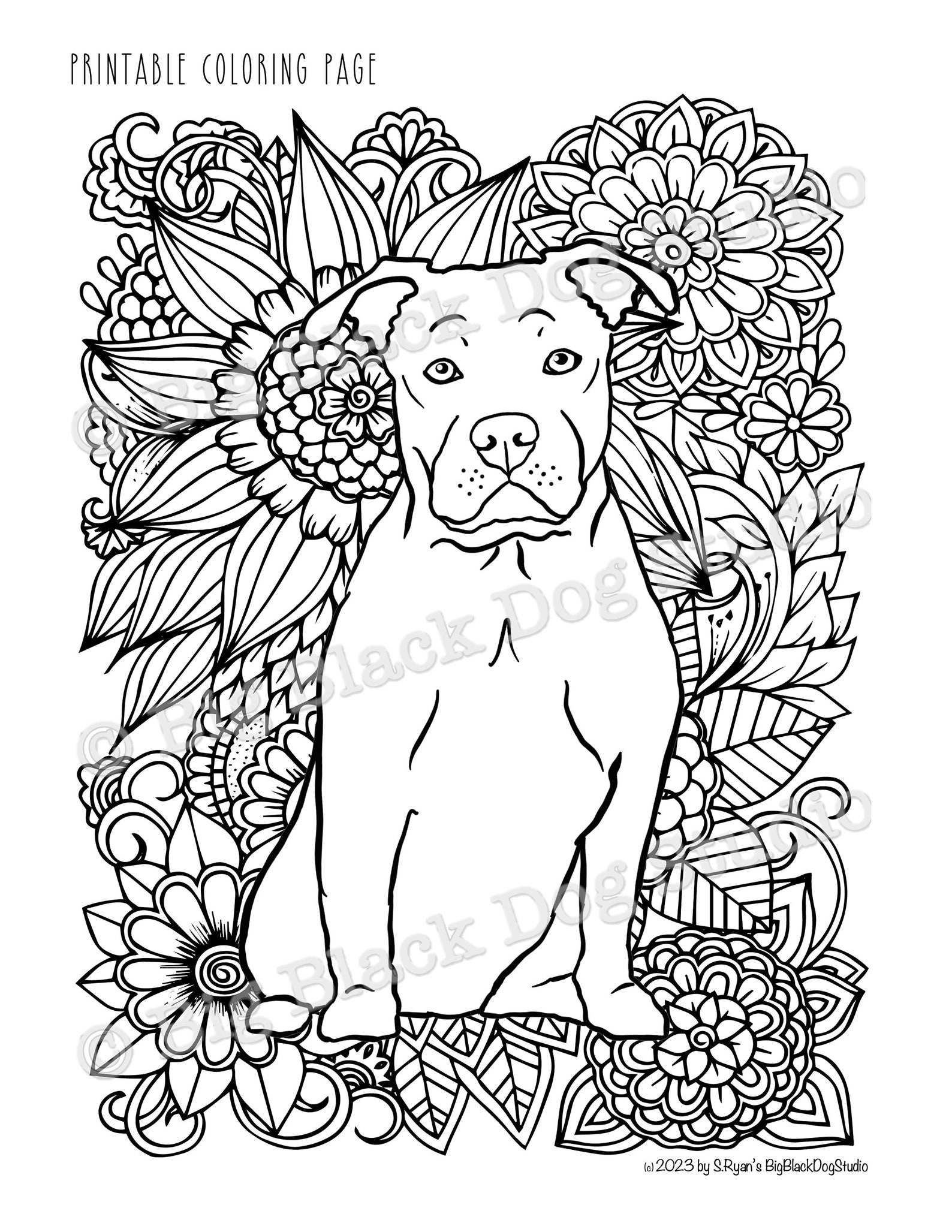 Pitbull Coloring Page (digital Download) Pibble Pittie Staffy Amstaff ...