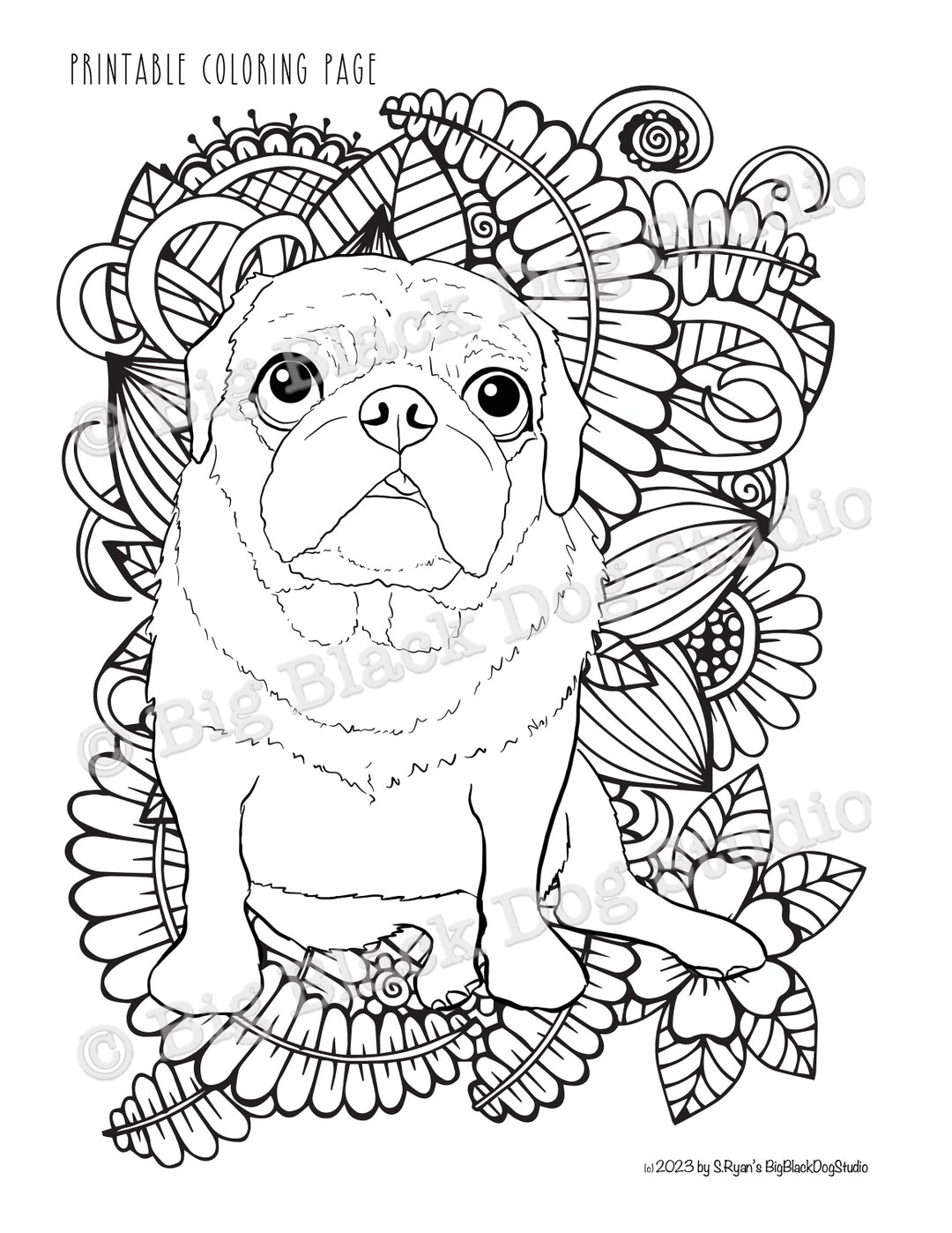 Pug Coloring Page (digital Download) - Etsy