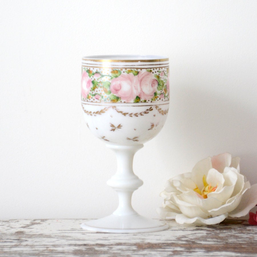 Antique Hand Painted Opaline Goblet - Etsy
