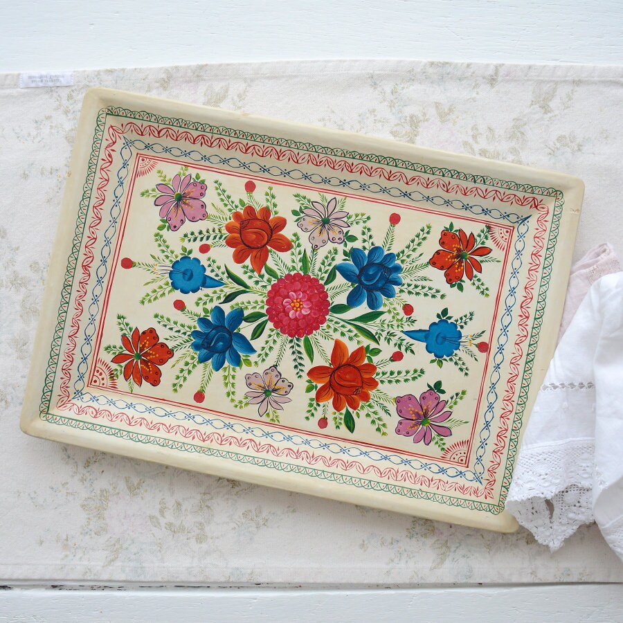 Beautiful Vintage Hand Painted Boho Wooden Tray - Etsy