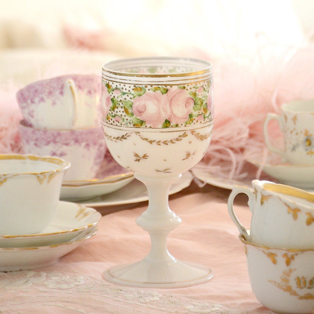 Antique Hand Painted Opaline Goblet - Etsy