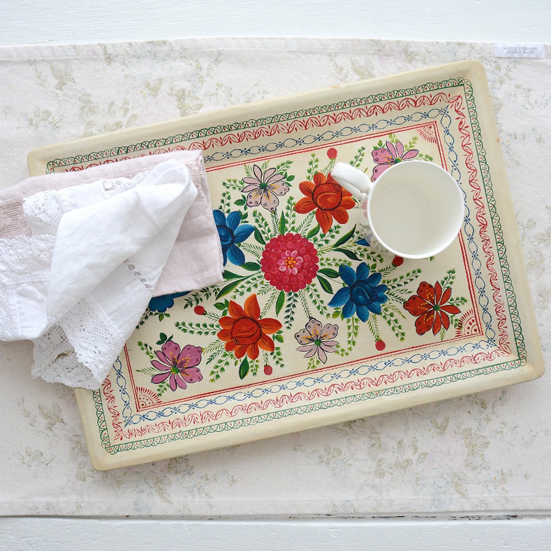 Beautiful Vintage Hand Painted Boho Wooden Tray - Etsy