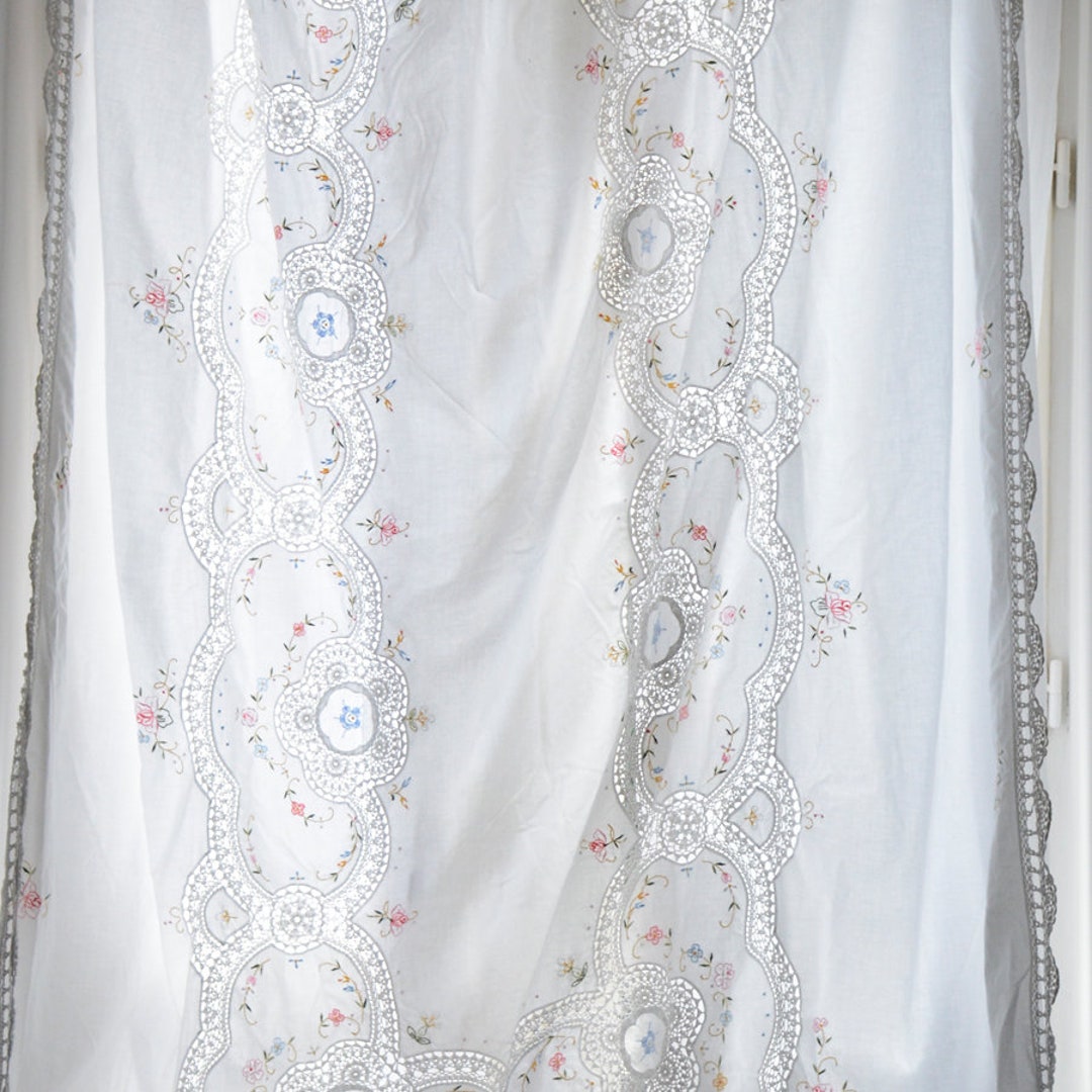 Stunning Vintage Hand Embroidered Window Panel/veil/table Cloth - Etsy