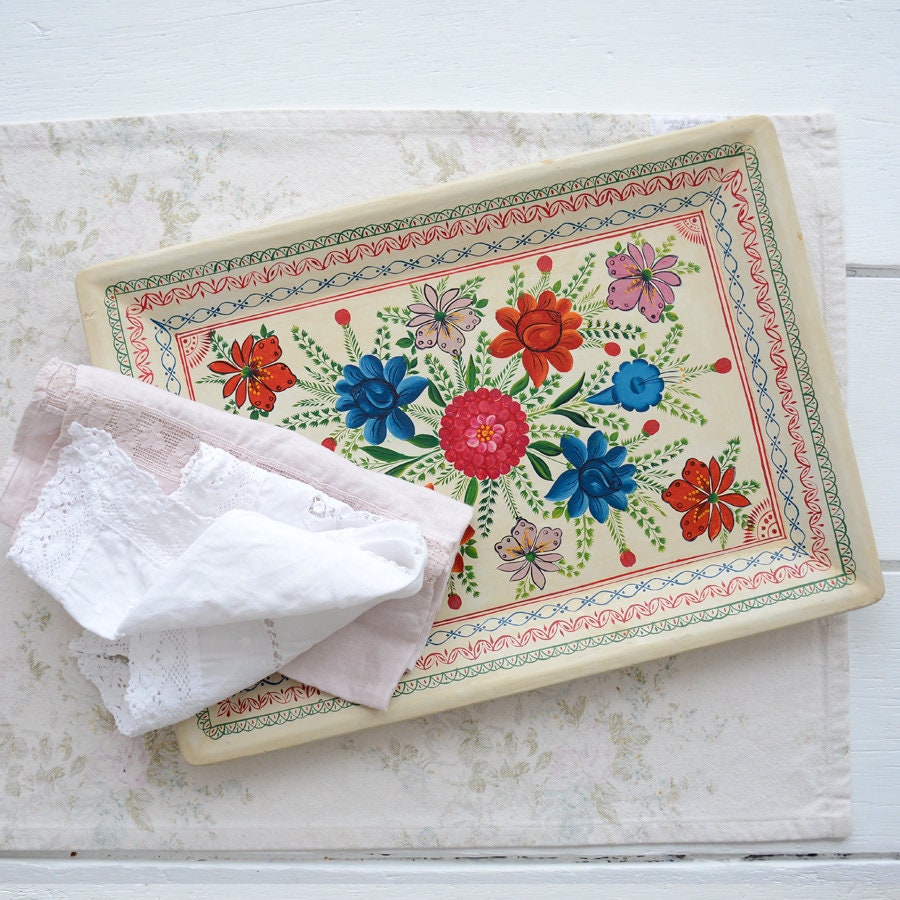 Beautiful Vintage Hand Painted Boho Wooden Tray - Etsy