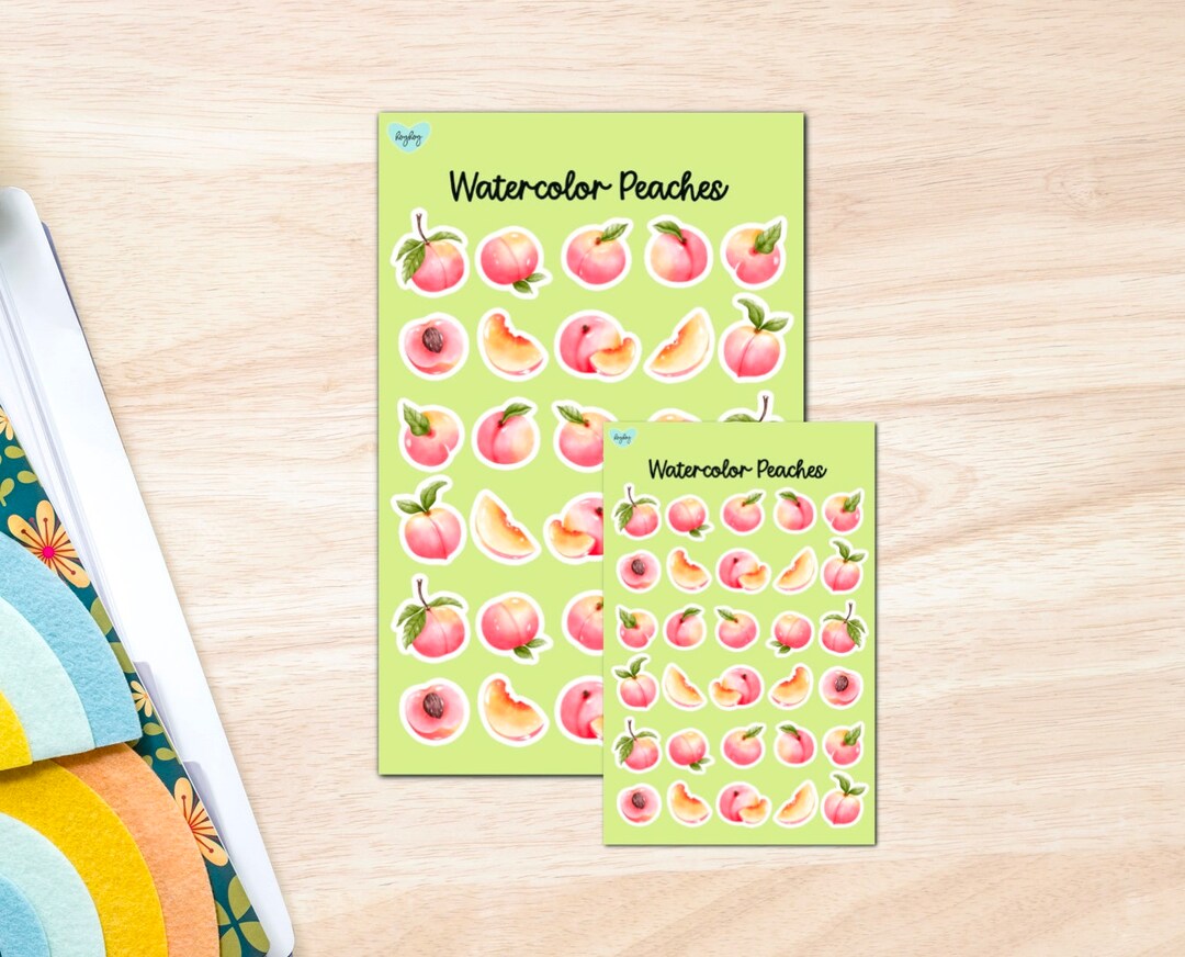 Watercolor Peaches Sticker Sheet, Scrapbook Stickers, Planner Stickers ...