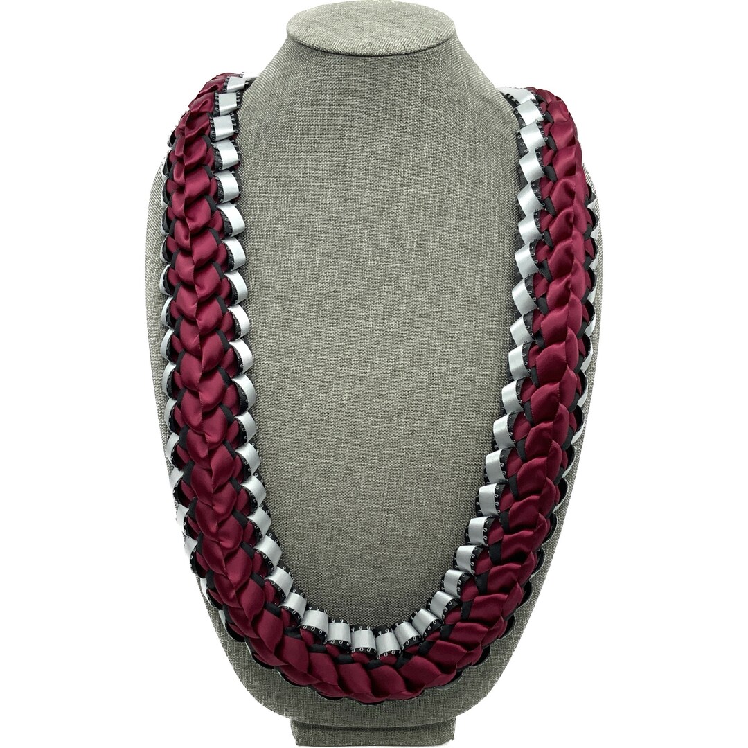 Choose Your Colors 40" Satin Ribbon Double Lei With Silver Picot Accent ...