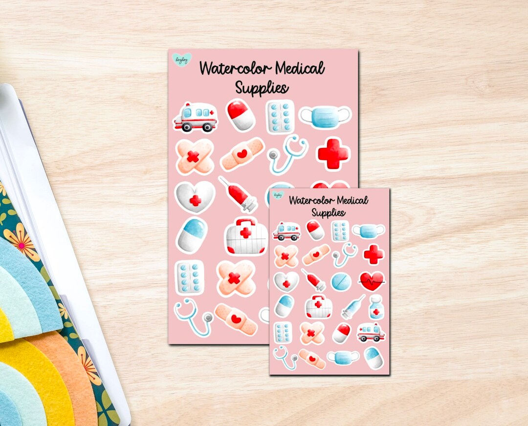 Watercolor Medical Sticker Sheet, Scrapbook Stickers, Planner Stickers ...