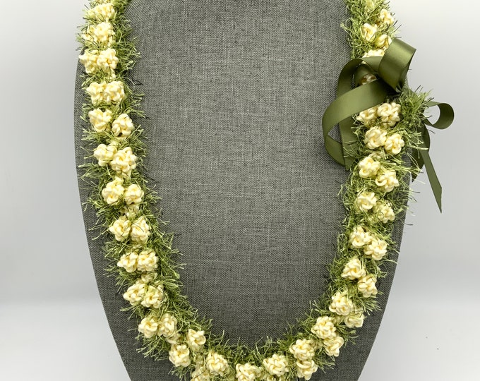 Plumeria Spiral Ribbon Lei W/ Wood Beads - Hawaiian Lei - Graduation ...