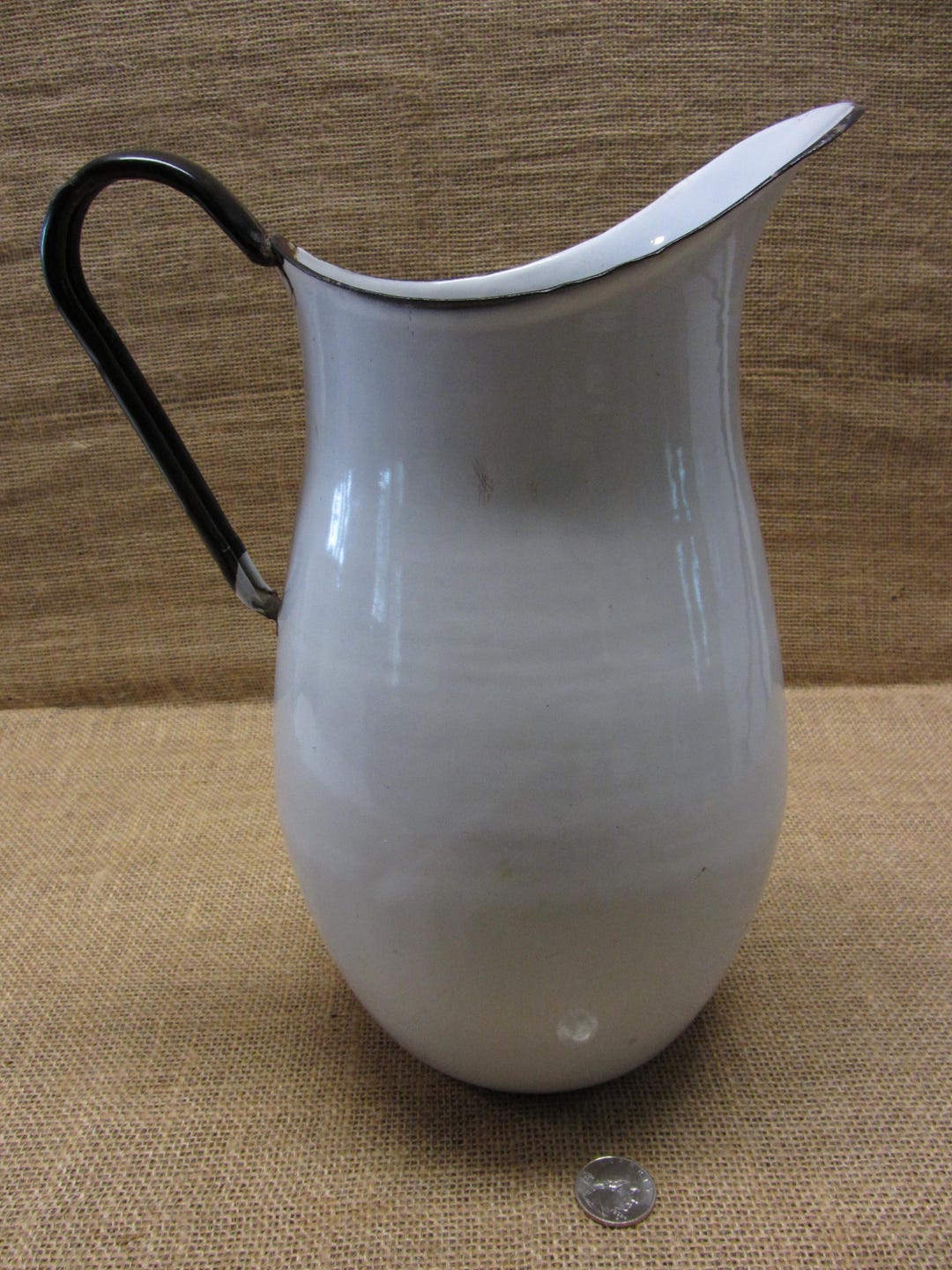 Vintage White W Black Enamel Pitcher: Large Accent Kettle 11377 - Etsy
