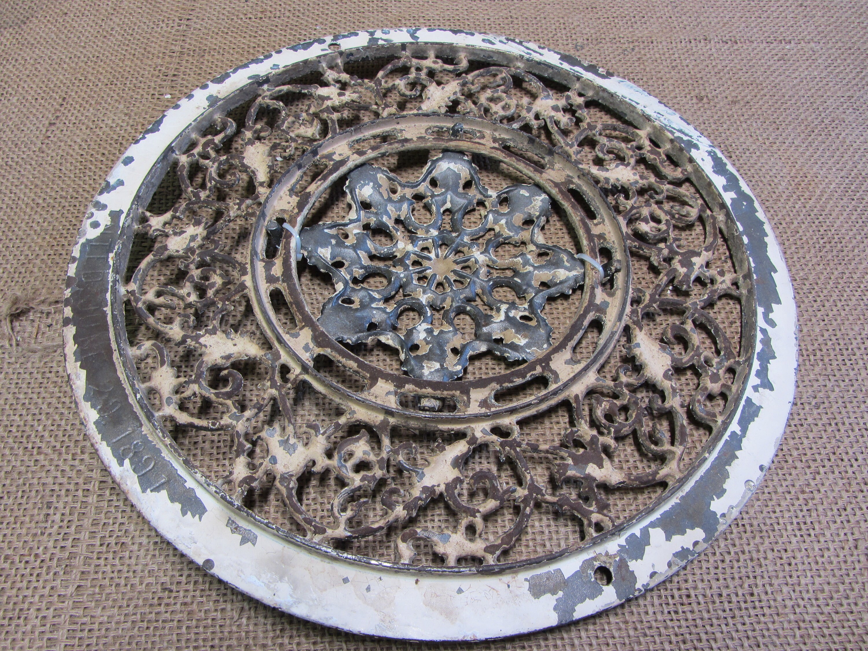 Vintage 1891 Round Cast Iron Register Grate Antique Old Heat Vent ...