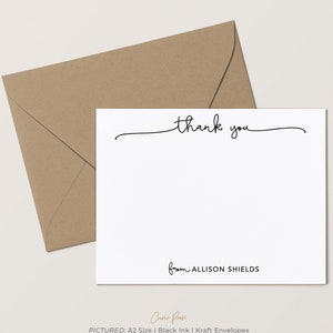 Personalized Thank You Flat Notecards, 4.25 X 5.5 or 5x7 Notecards With ...