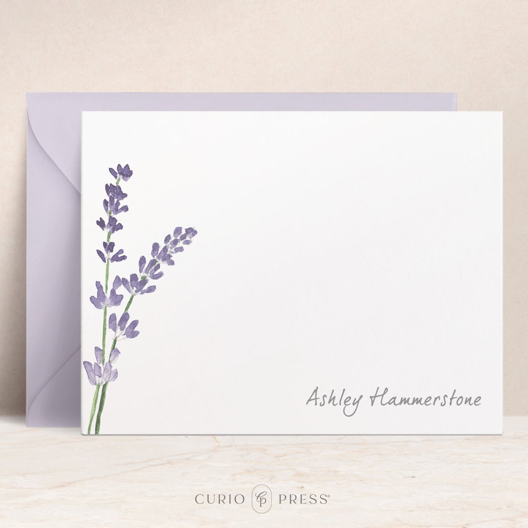 Personalized Lavender Note Cards With Envelopes | Purple Floral Custom ...