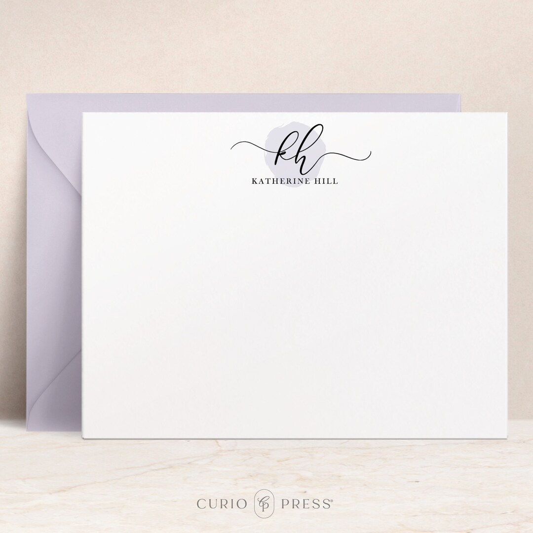 Personalized Monogram Stationery, Custom Flat Note Cards for Women or ...
