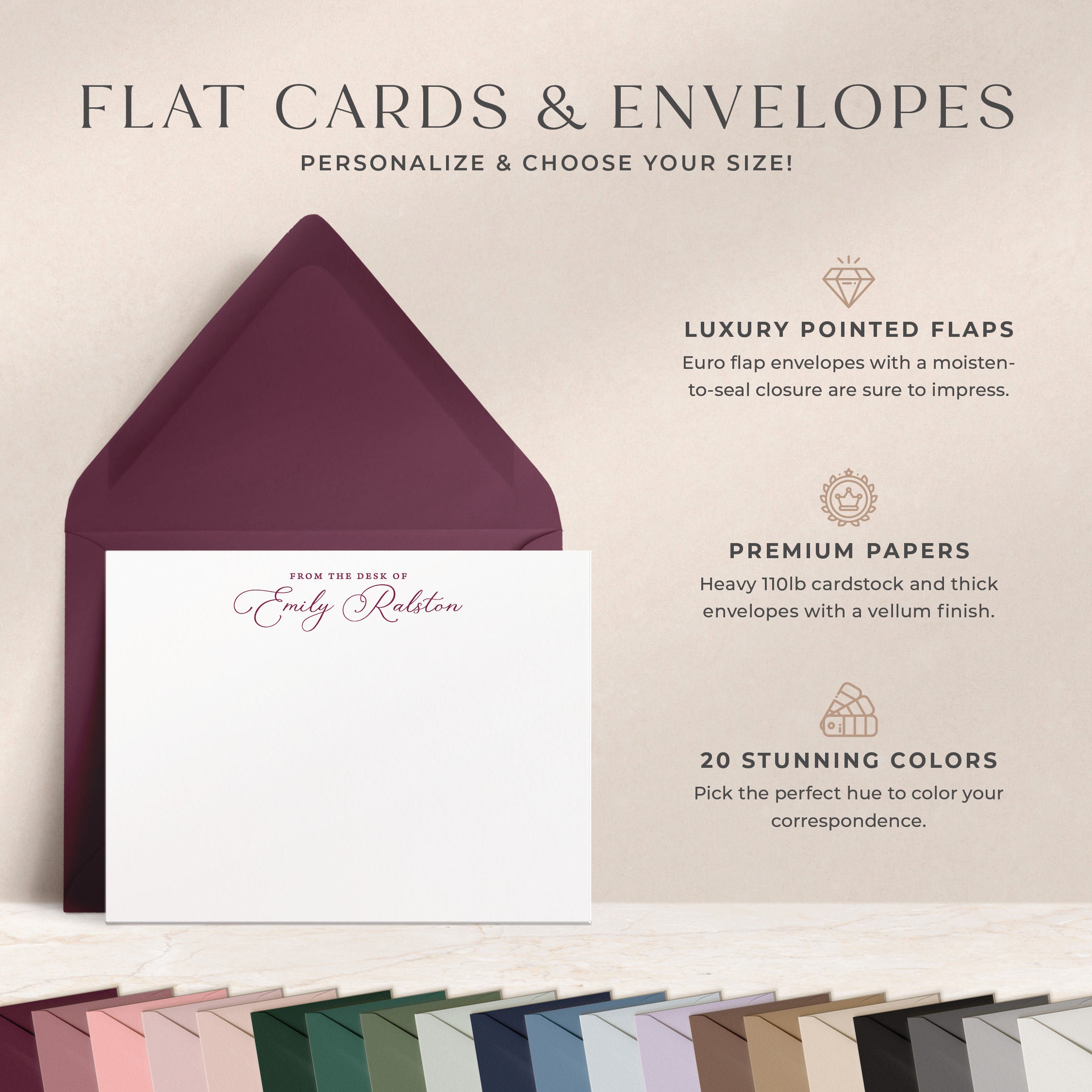 Personalized Professional Note Cards With Envelopes | From the Desk of ...
