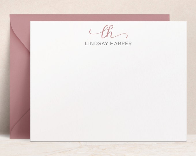 Personalized Note Cards Set, Monogram Stationery Monogrammed Note Card ...