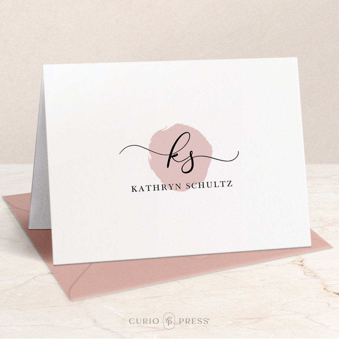 Folded Note Cards With Monogram and Name, Personalized Fold Over Womens ...