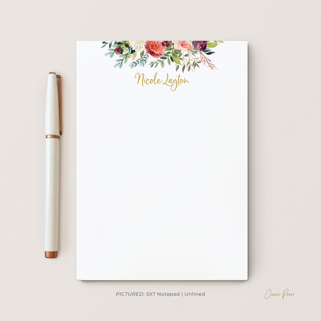 Floral Note Card and Envelope Stationery Set With Custom Watercolor ...