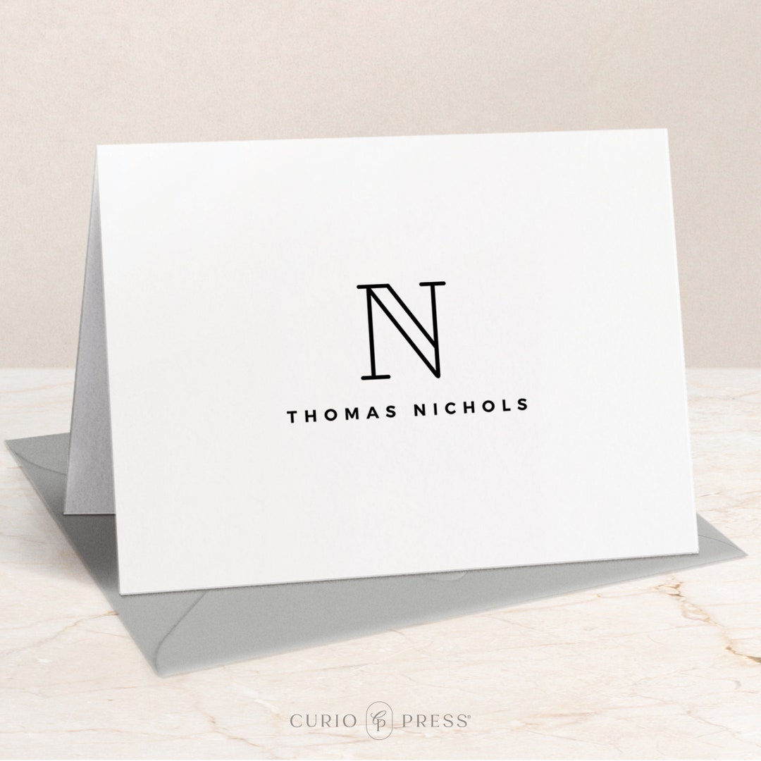 Personalized Monogram Stationery Cards, Custom Cards for Him ...
