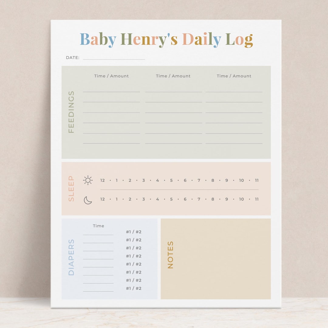 Personalized Baby Daily Log Notepad, Feeding Sleep & Diaper Tracker ...