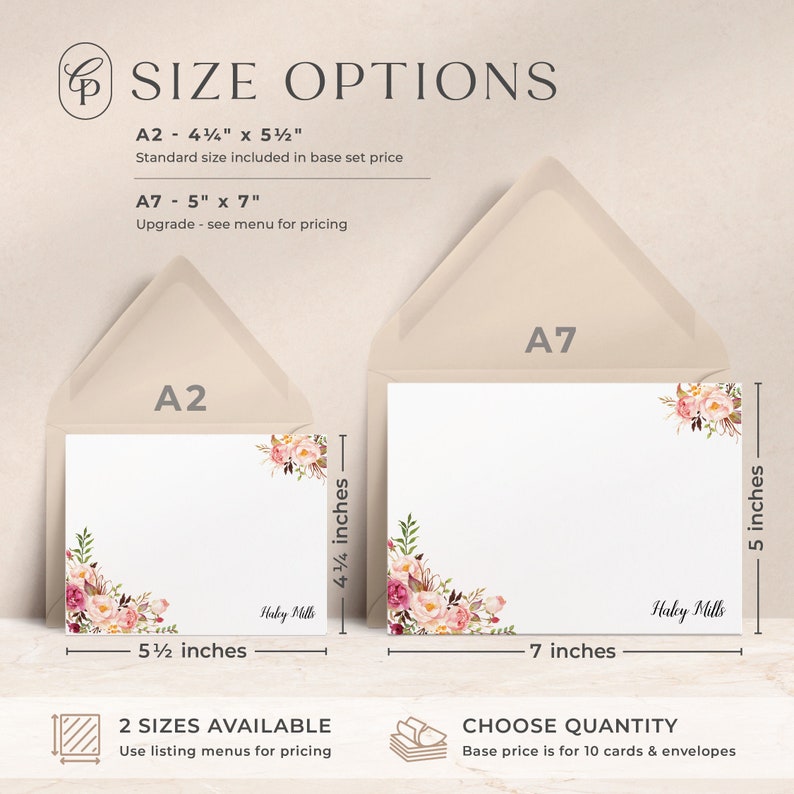 Personalized Floral Note Cards With Envelopes | Watercolor Rose Peony ...