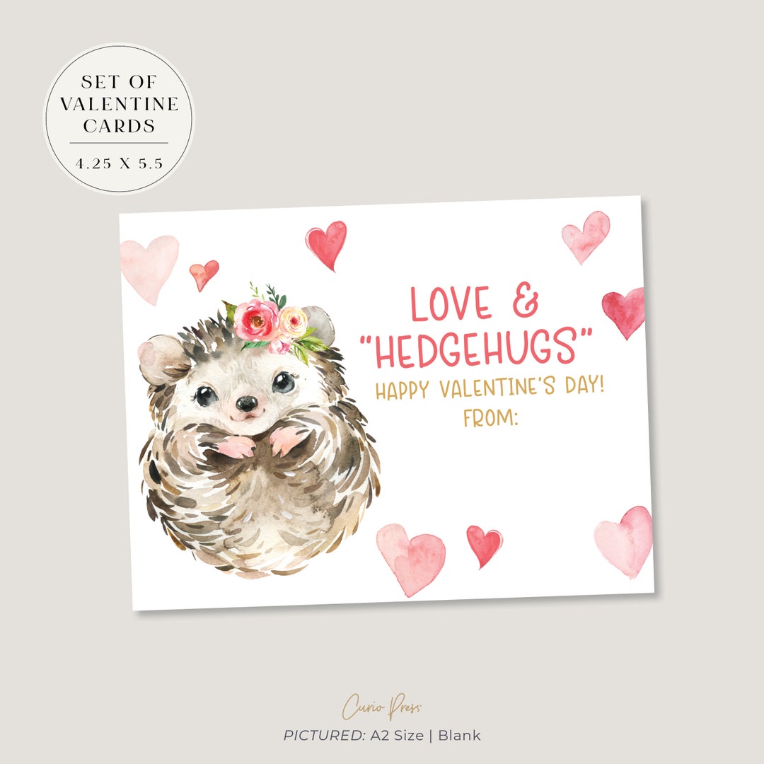 Personalized Kids Valentines / Cute Watercolor Hearts Hedgehog ...