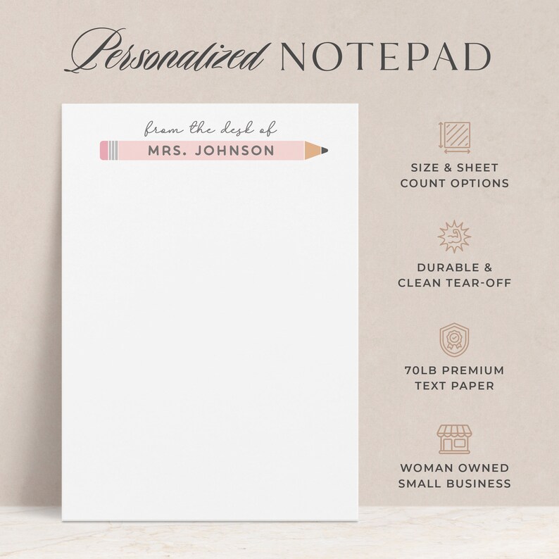 Personalized Notepad for Teachers & Students, Pencil Graphic Stationery ...